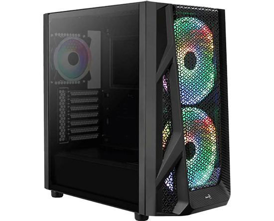 Aerocool AirHawk Duo Black Mid Tower Tempered Glass PC Gaming Case ...