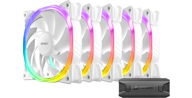 Antec Fusion 120mm ARGB Fan White 5 Pack with Controller LN128418 - 0-761345-57005-3 | SCAN UK