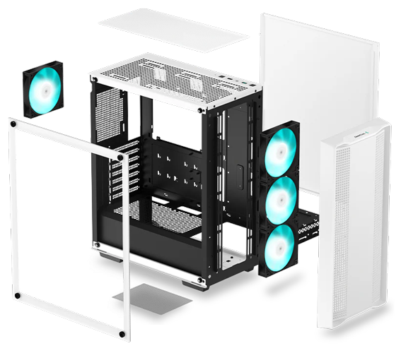 DeepCool CC560 V2 White Mid Tower Tempered Glass PC Gaming Case ...
