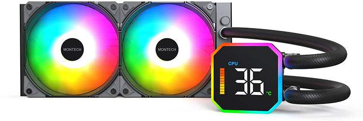 Montech HyperFlow Digital 240 All In One 240mm Black Intel / AMD CPU Water Cooler LN160444 ...