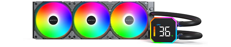 Montech HyperFlow Digital 360 All In One 360mm Black Intel / AMD CPU Water Cooler LN160446 ...