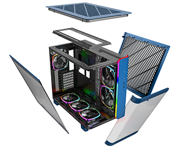 Montech KING 95 PRO Blue Mid Tower TG Dual Chamber PC Case inc 10 Fan ...