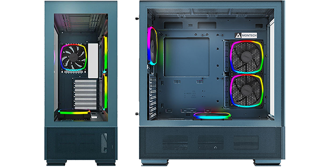 Montech SKY TWO Blue Mid Tower Dual Window Case with 4x ARGB Fans ...