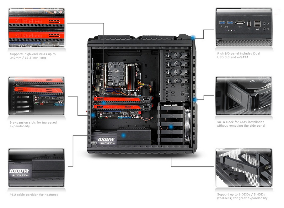 Cooler Master HAF X V2 Full Tower Gaming Case LN34531 - RC-942-KKN1 ...