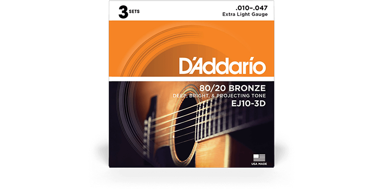 D'Addario EJ10-3D 80/20 Bronze Acoustic Guitar Strings, Extra Light, 10 ...