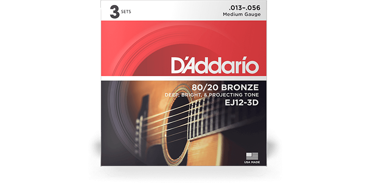 D'Addario EJ12-3D 80/20 Bronze Acoustic Guitar Strings, Medium, 13-56 ...