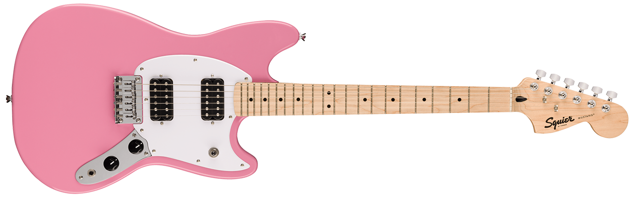 Squier Sonic Mustang HH, Maple Fingerboard, White Pickguard, Flash Pink ...