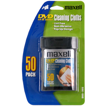 Maxell DVD-305 Cleaning Cloths 50Pack Pop-Up Wipes for CD/DVD/Blu-ray ...