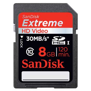 SanDisk Extreme SDHC Card 8GB Fast Class 10 HD Ready LN40751 - SDSDX ...