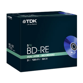 50GB Re-Writable Blu-Ray Disc - 5 Pack from TDK T19796 LN42784 | SCAN UK