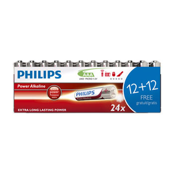 Philips LR03 Power Alkaline AAA Battery 24 Pack Extra Long Lasting ...
