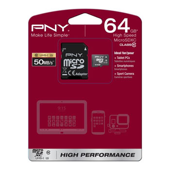 PNY High Performance UHS 64GB Micro SD Memory Card + Adaptor LN52669 ...