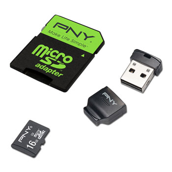 PNY High Performance 16GB Micro SD Card Kit with Adaptor + USB Reader ...
