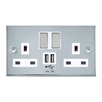 Power Knight Dual Fast Charge USB ports with 2 UK Mains Double Socket ...