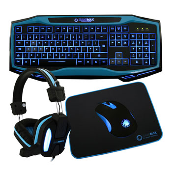 GameMax Raptor Keyboard Mouse Headset Mouse Mat Gaming Set In Blue ...