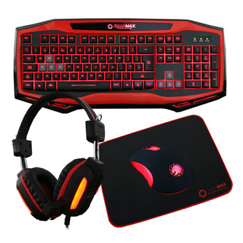 Game Max Raptor Red Gaming Keyboard Mouse Headset Mouse Mat Kit LN80594 ...