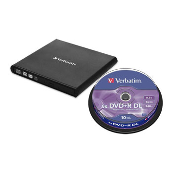 Verbatim Mobile DVD Re-Writer w/ 10pc Verbatim DVD+R DL 8.5GB Bundle ...
