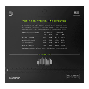 D'Addario NYXL45105 Nickel Wound Bass Guitar Strings, Light Top / Med ...