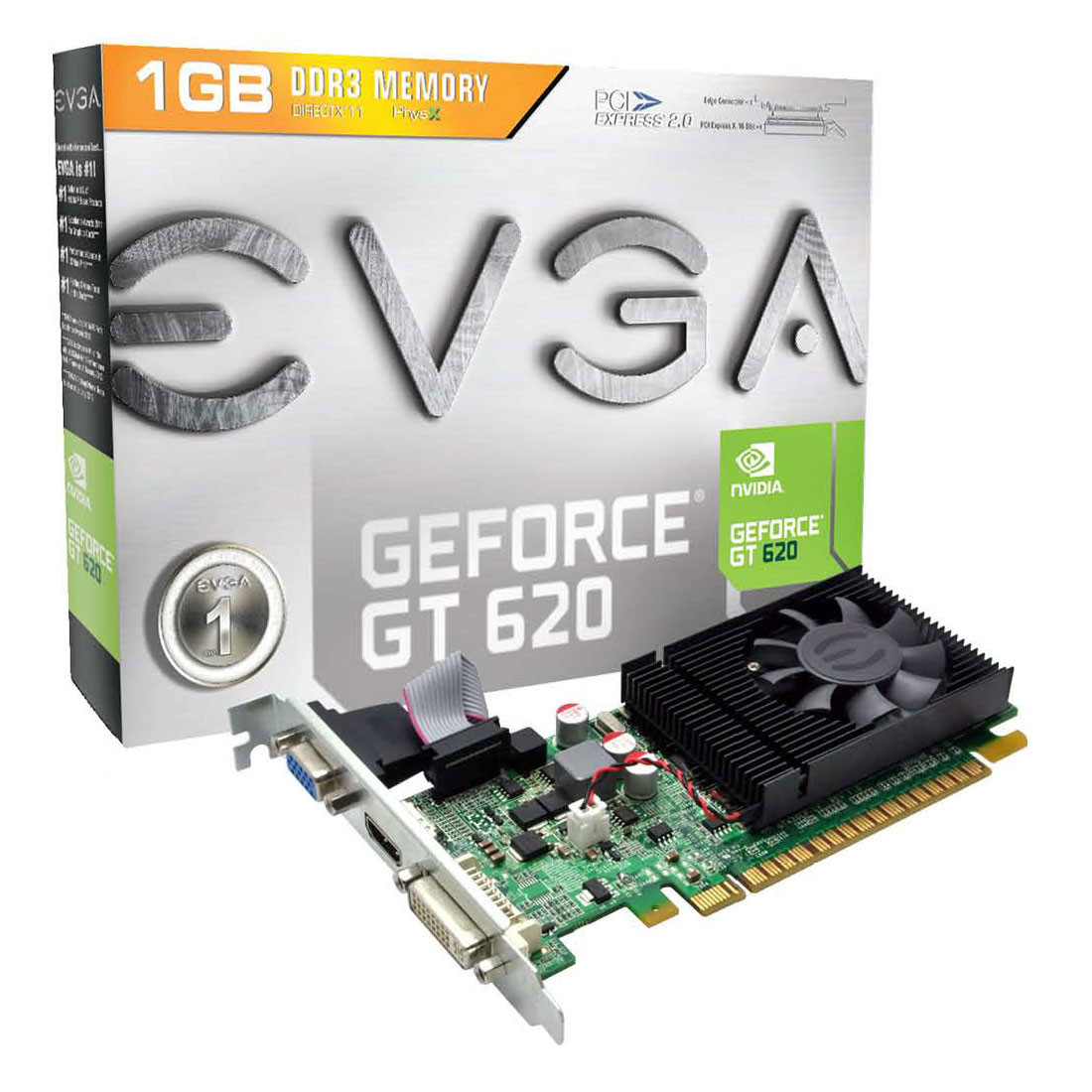 EVGA NVIDIA GT 620 Graphics Card - 1GB LN46470 - 01G-P3-2625-KR | SCAN UK
