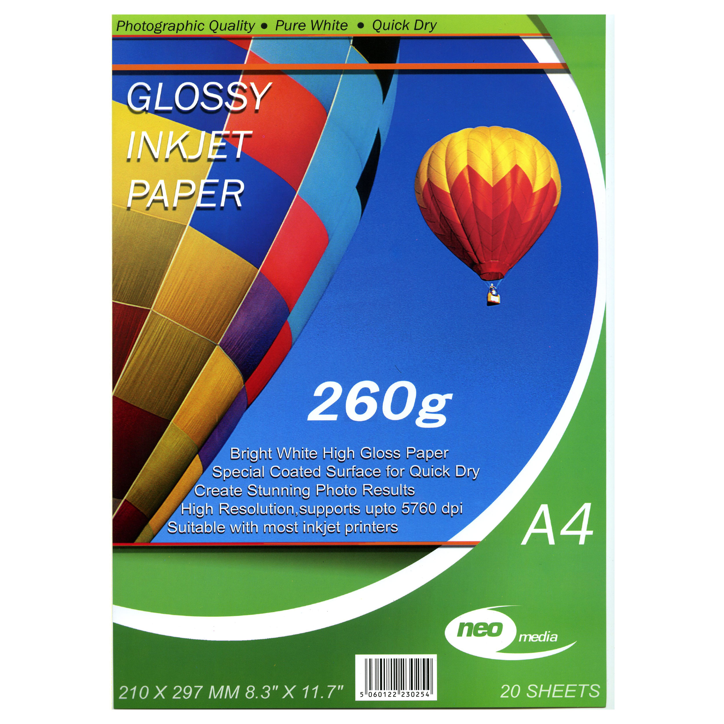 20 Pack Of A4 260gsm Gloss Photo Paper LN47281 NEO 260 GLOSS A4 SCAN UK 20-pack-of-a4-260gsm-gloss-photo-paper-ln47281-neo-260-gloss-a4-scan-uk