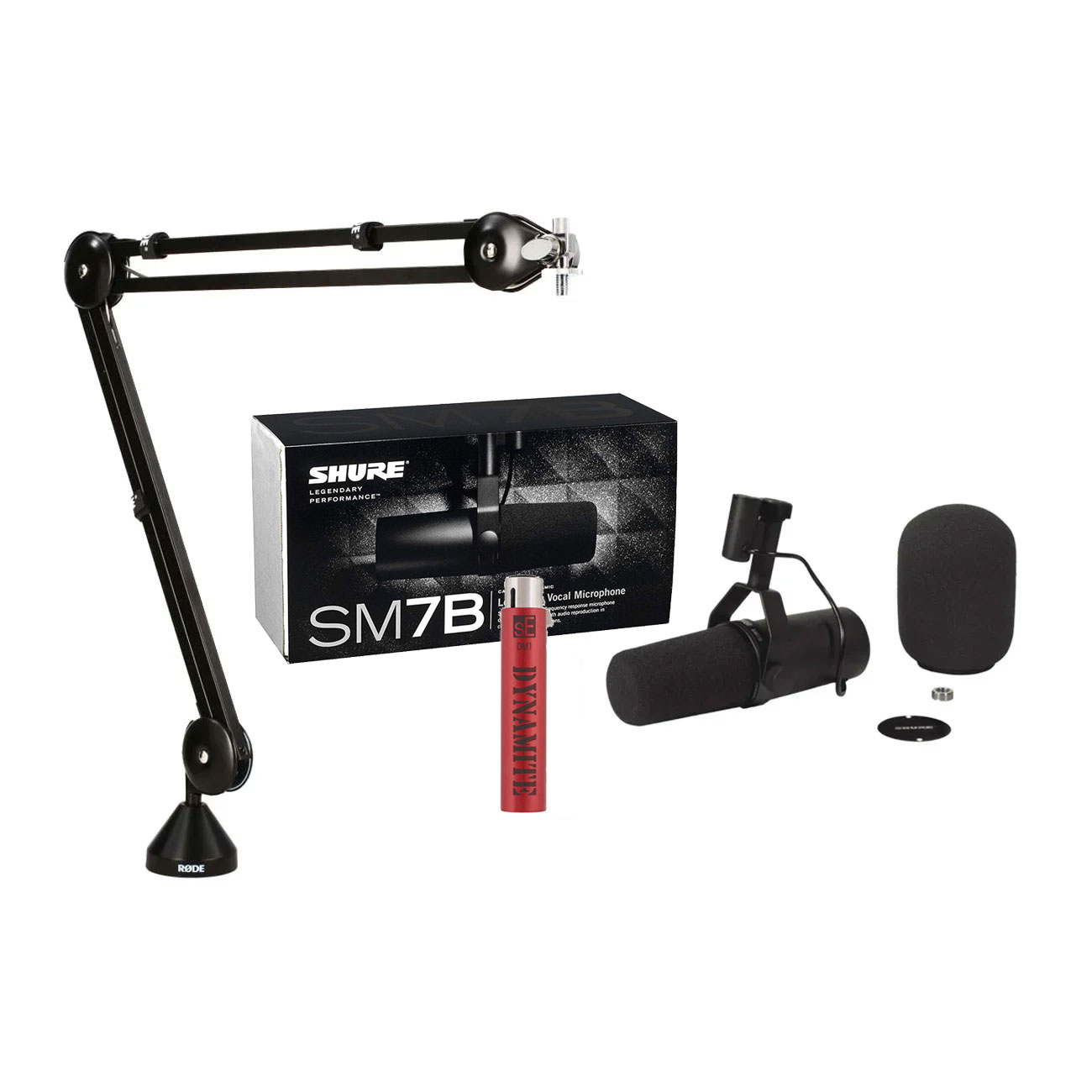 Shure SM7B Dynamic Microphone with DM1 Preamp and PSA1 Boom Arm LN104152 | SCAN UK