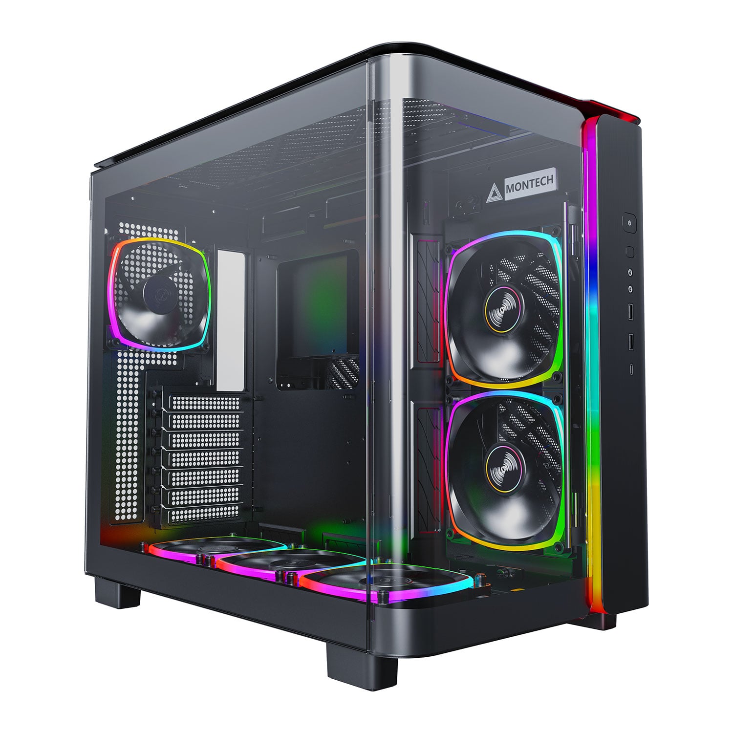 Montech KING 95 PRO Black Mid Tower Dual Chamber Case with 6 ARGB Fans ...