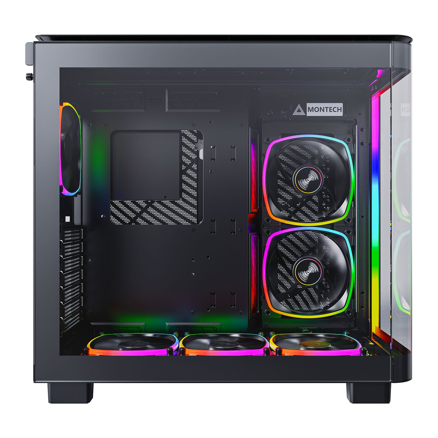 Montech KING 95 PRO Black Mid Tower Dual Chamber Case with 6 ARGB Fans ...