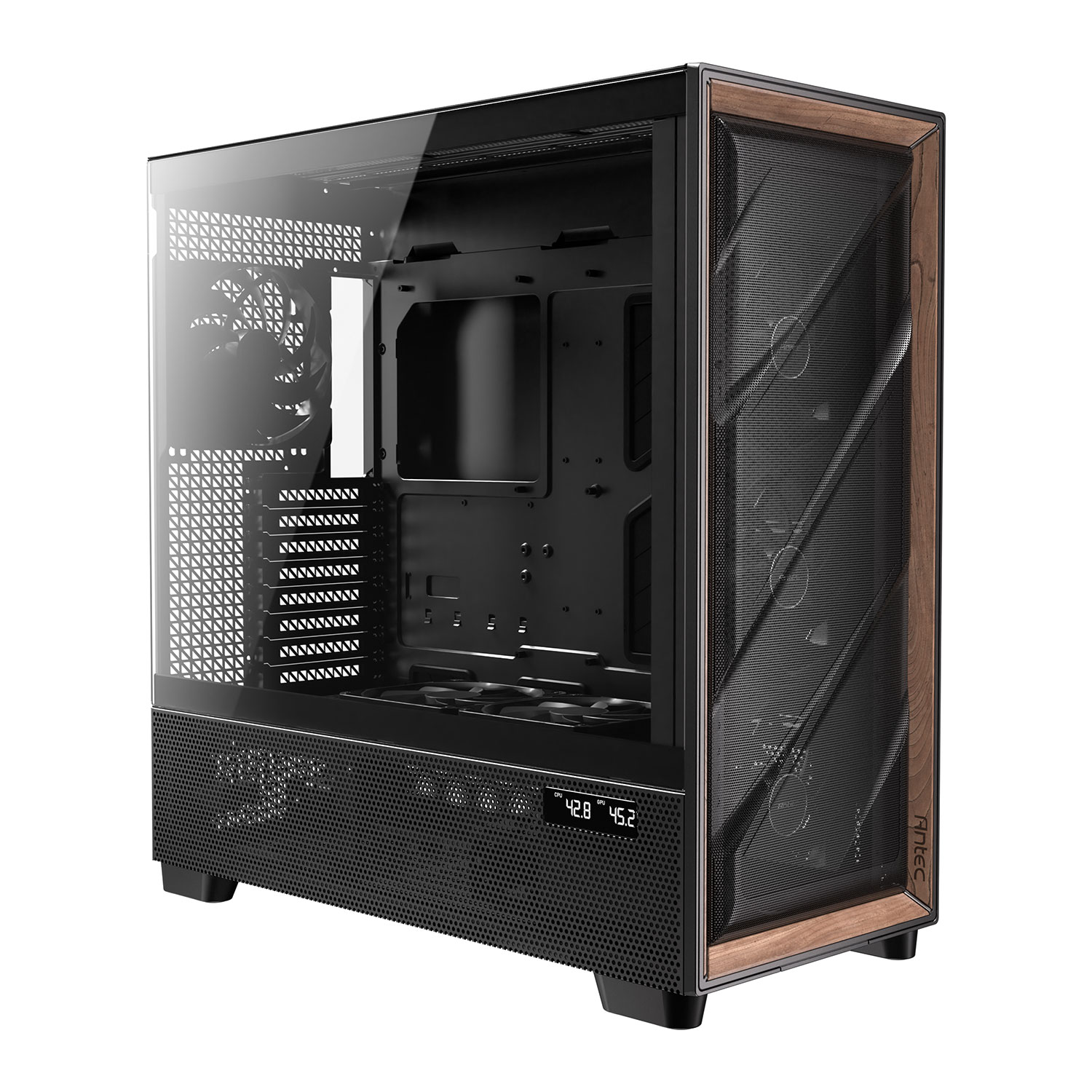 Antec Flux PRO Full Tower Tempered Glass Black/Wood PC Gaming Case ...