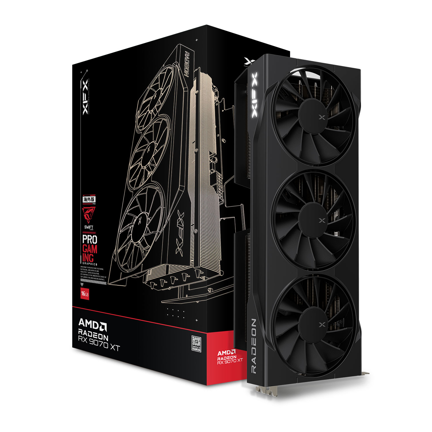 XFX Swift AMD Radeon RX 9070 XT Triple Fan Gaming 16GB Graphics Card ...