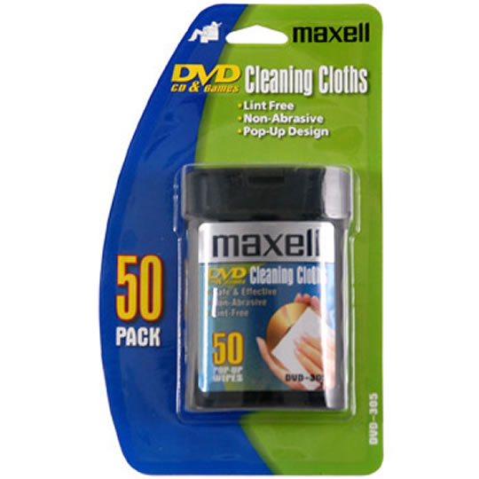 Maxell DVD-305 Cleaning Cloths 50Pack Pop-Up Wipes for CD/DVD/Blu-ray ...
