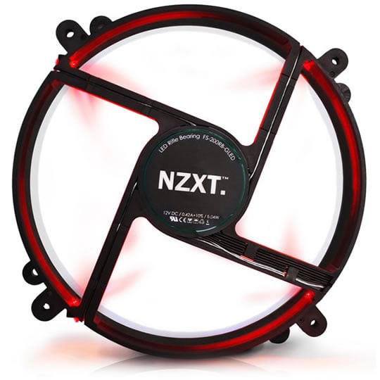 NZXT FS-200RB-RLED 11 Blade Rifle Bearing Red LED 200mm Fan LN40868 ...