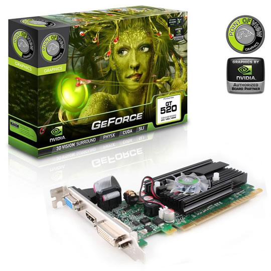 Point of View NVIDIA GT 520 Low Profile Graphics Card - 1GB LN42235 ...