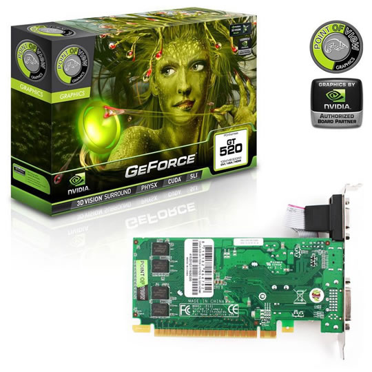Point of View NVIDIA GT 520 Low Profile Graphics Card - 1GB LN42235 ...