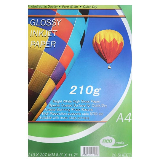20 pack of A4 210gsm Gloss Photo paper LN47280 - NEO 210 GLOSS A4 | SCAN UK