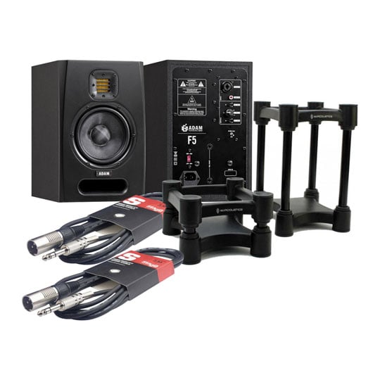 ADAM F5 5" Nearfield Monitor Speakers + ISO Isolator Stands + Leads ...