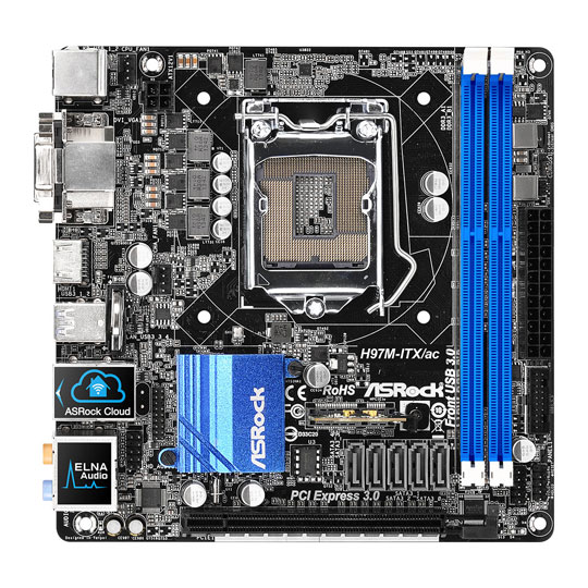 ASRock Intel H97M ITX/ac WiFI Haswell Mini ITX Motherboard LN70693 - H97M-ITX/AC | SCAN UK