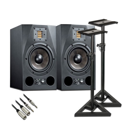 ADAM A7X (Pair) + Adam Hall Stands + Leads LN71106 | SCAN UK