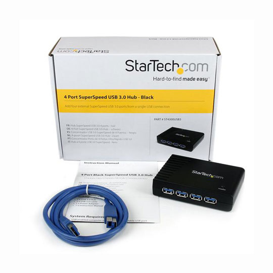 StarTech.com 4 Port Black SuperSpeed USB 3.0 Hub LN71263 - ST4300USB3GB ...