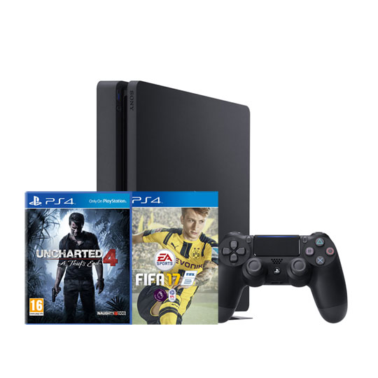 PS4 Slim 500GB console with Uncharted 4 and FIFA 2017 LN76724 PS4 Slim D CHASSIS Uncharted 4 SCAN UK