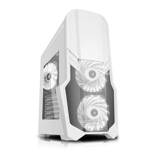 CIT G Force White PC Gaming Case with 3 x RGB Fans & Remote LN80527 ...