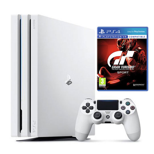 1TB Sony White PS4 Pro 4K Console Gran Turismo Sport Game