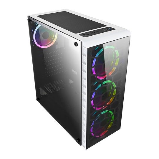 CiT Raider RGB LED White Tempered Glass Midi PC Gaming Case LN99421 ...