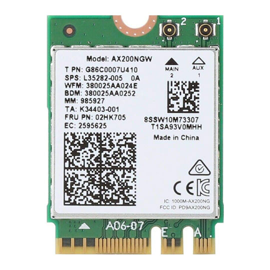 Intel AX200 Wi-Fi 6 (802.11ax), Dual Band Bluetooth 5.1, M.2 2230 ...