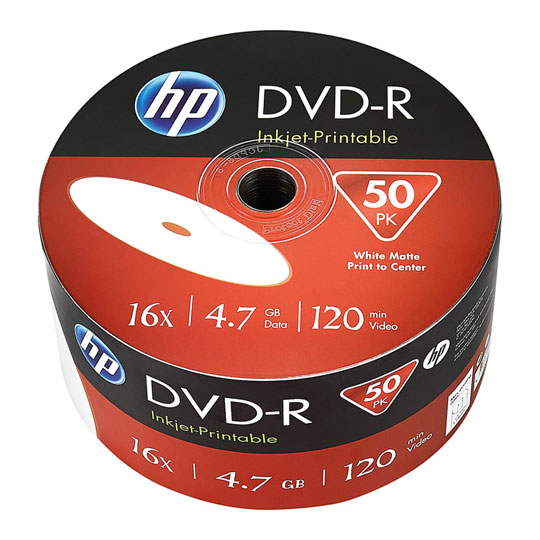 HP DVD-R 4.7GB Single Layer Full Face Printable 50pcs LN117162 - HP DVD ...