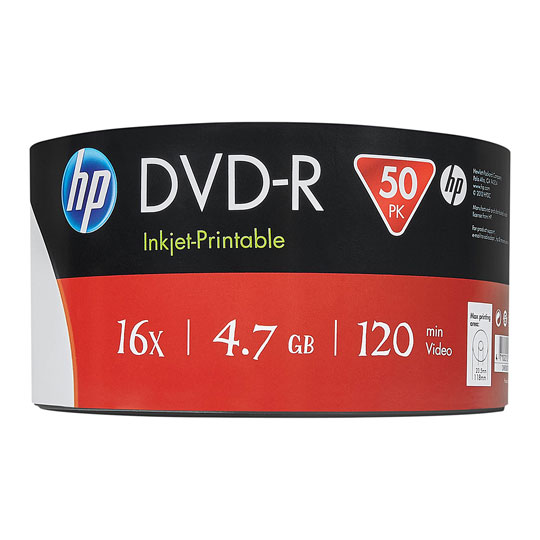 HP DVD-R 4.7GB Single Layer Full Face Printable 50pcs LN117162 - HP DVD ...