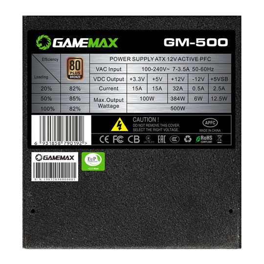 GameMax GM500 500w 80 Plus Bronze Semi-Modular Power Supply LN118552 ...