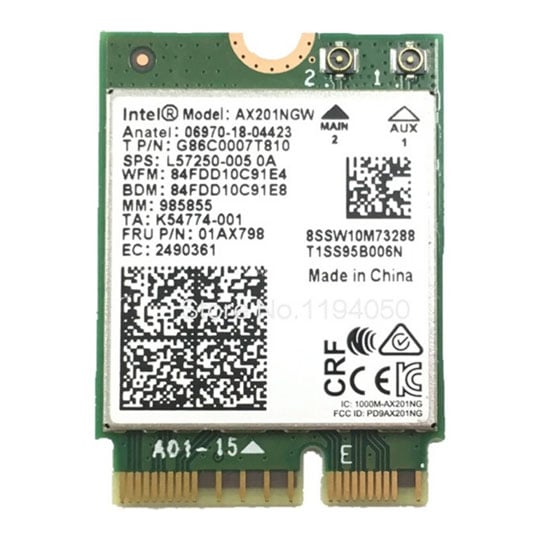 Intel M.2 11AX Wi-Fi 6 AX201 (Gig+), Bluetooth 5.2, No VPRO LN119297 ...
