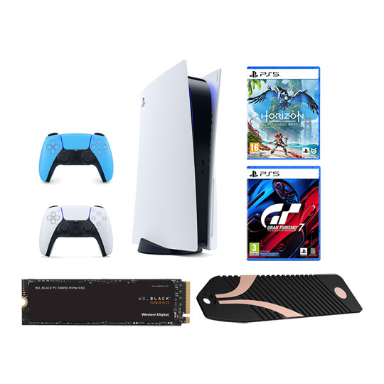 PlayStation 5 Bluray Console + 2 Games, Extra Blue DualSense, 1TB SSD ...