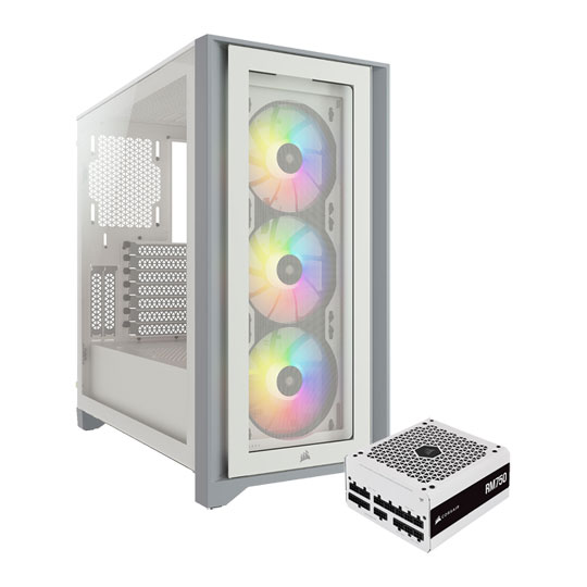Corsair 4000X RGB White Chassis + Corsair RM750 White PSU Bundle ...
