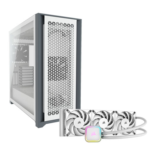 Corsair 5000D Airflow White Chassis + Corsair iCUE H150i RGB ELITE AIO ...